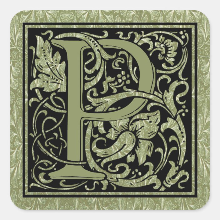 Letter P First Letter Monogram Square Sticker | Zazzle.com