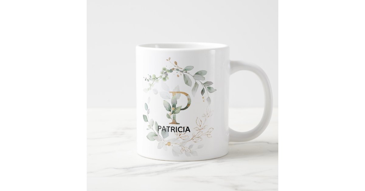 Letter P Monogram Initial Mug With Greenery Wreath | Zazzle