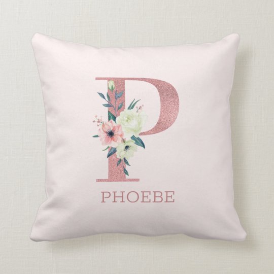 Letter P Pink Watercolor Floral Monogram Nursery Throw Pillow | Zazzle.com