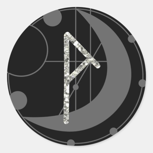 Letter P Rune Runic Monogram Geometric Moon Black Classic Round Sticker ...