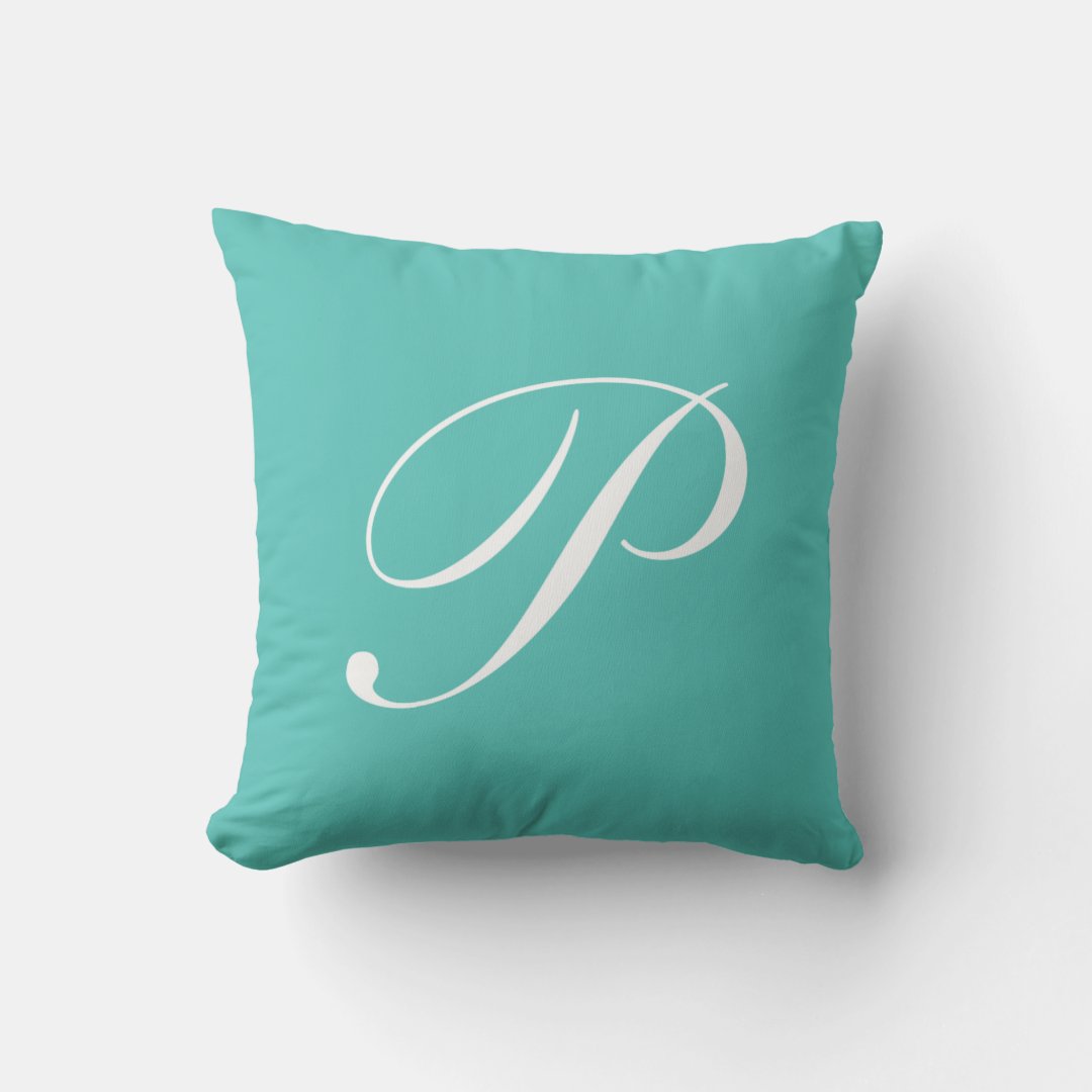 Letter P Turquoise Monogram Pillow | Zazzle