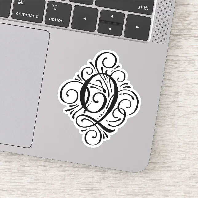 Letter Q Initial Elegant Flourish Monogram Sticker | Zazzle