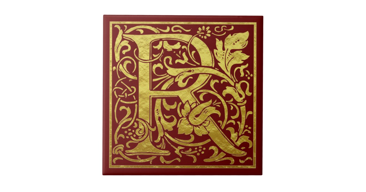 Letter R First Letter Faux Gold Red Ceramic Tile | Zazzle