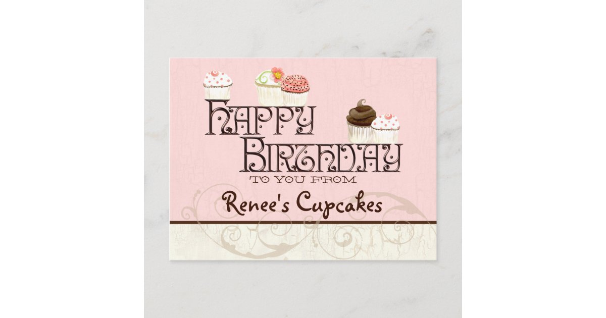 Letter R Happy Birthday Cupcake Business Postcard | Zazzle