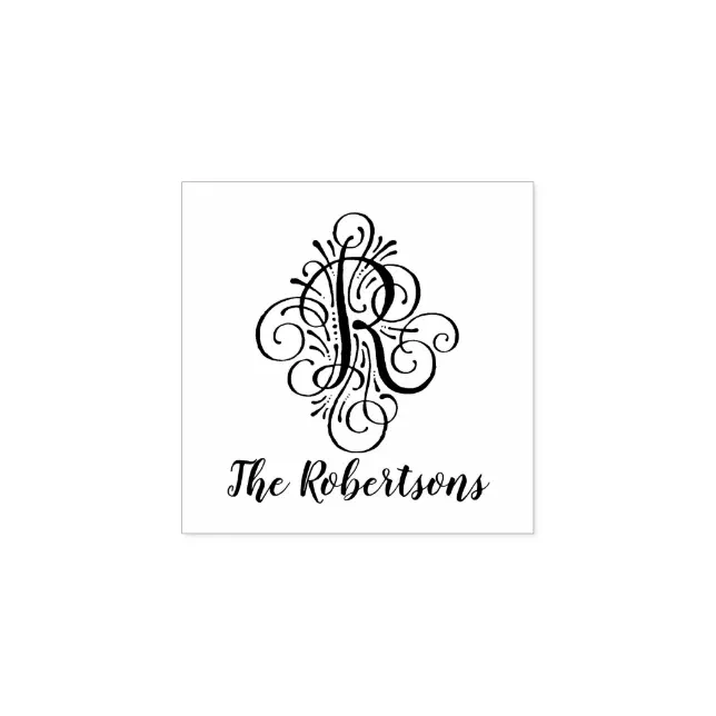 Letter R Initial Elegant Flourish Monogram Name Rubber Stamp | Zazzle