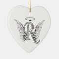 Letter R Initial Monogram with Angel Wings & Halo Ceramic Ornament | Zazzle