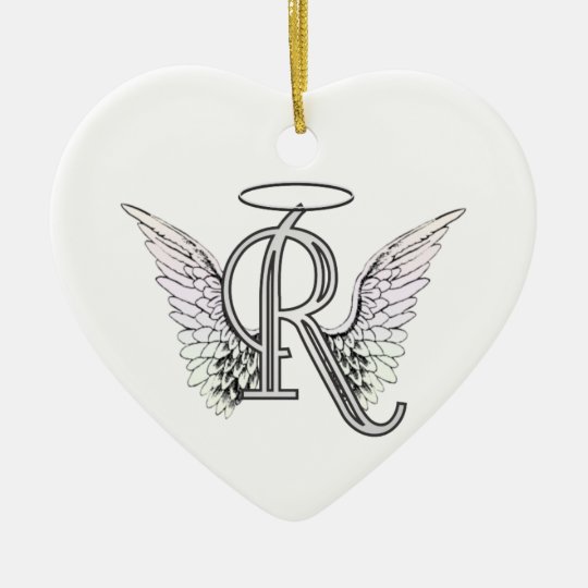 Letter R Initial Monogram with Angel Wings & Halo Ceramic Ornament ...