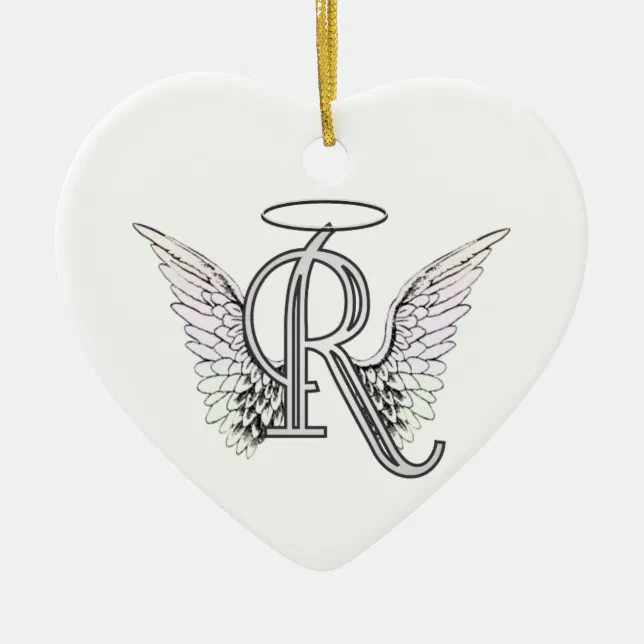 Letter R Initial Monogram with Angel Wings & Halo Ceramic Ornament | Zazzle