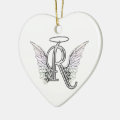 Letter R Initial Monogram with Angel Wings & Halo Ceramic Ornament | Zazzle