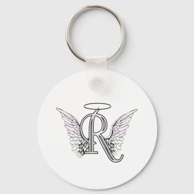 Letter R Initial Monogram with Angel Wings & Halo Keychain | Zazzle