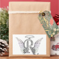 Letter R Initial Monogram with Angel Wings & Halo Rectangular Sticker ...