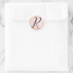 Letter R Monogram Blush Pink Watercolor Gold Chic Classic Round Sticker ...