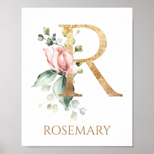 Letter R Monogram Pink Peach rose Nursery Poster | Zazzle.com