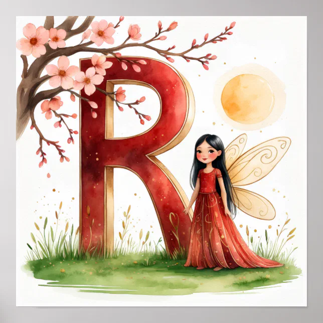 Letter R Sunrise Fairy Poster Golden Sun Alphabet | Zazzle
