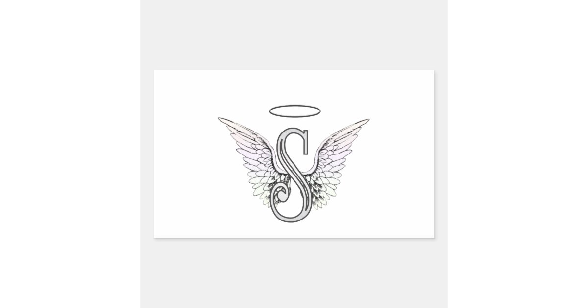 Letter S Initial Monogram with Angel Wings & Halo Rectangular Sticker ...