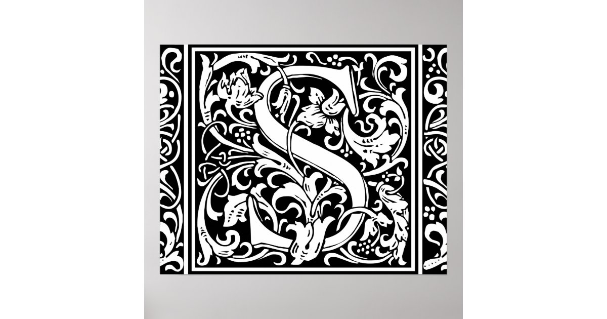 Letter S Medieval Monogram Art Nouveau Poster | Zazzle