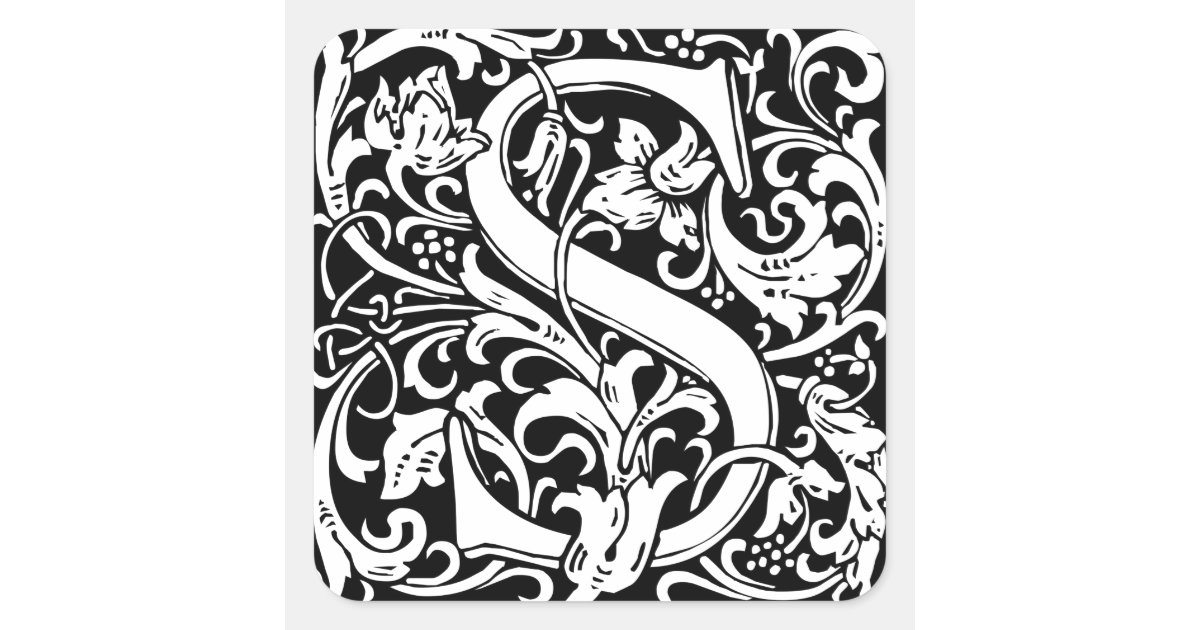 Letter S Medieval Monogram Art Nouveau Square Sticker | Zazzle