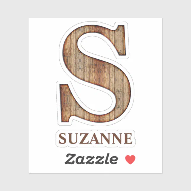 Letter S wood texture with custom name Sticker | Zazzle