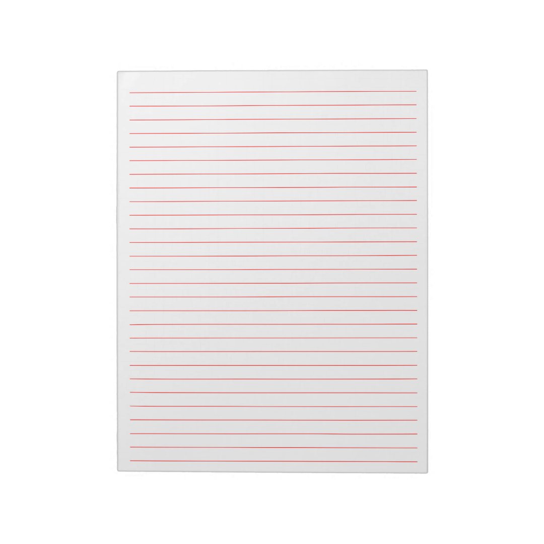 Letter Size 8.5" x 11" Red Ruled Wide Lined Paper Notepad | Zazzle