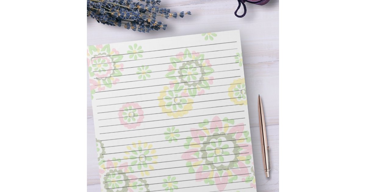 Letter Size 8.5 x 11 Wide Ruled Retro Pink Floral Notepad | Zazzle