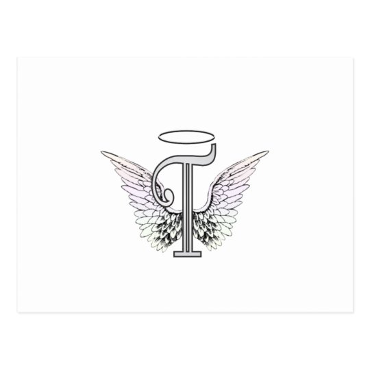 Letter T Initial Monogram with Angel Wings & Halo Postcard | Zazzle.com