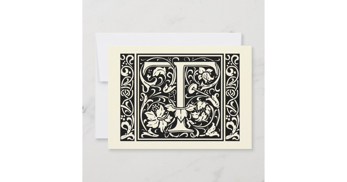 Letter T Medieval Monogram Art Nouveau Invitation | Zazzle