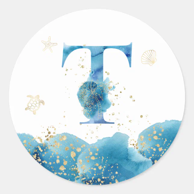 LETTER T - Sea Ocean Beach Envelope Sticker | Zazzle