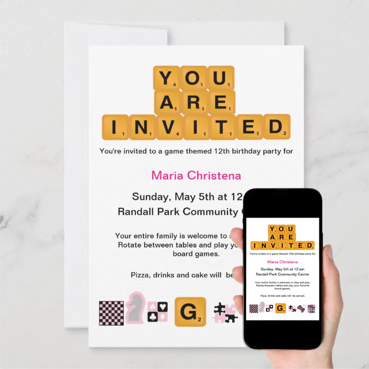 Letter Tiles Pink Birthday Invitation | Zazzle