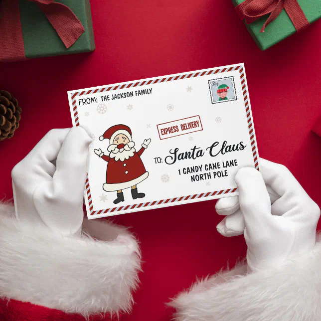 Letter to Santa Claus express delivery elf stamp Envelope | Zazzle