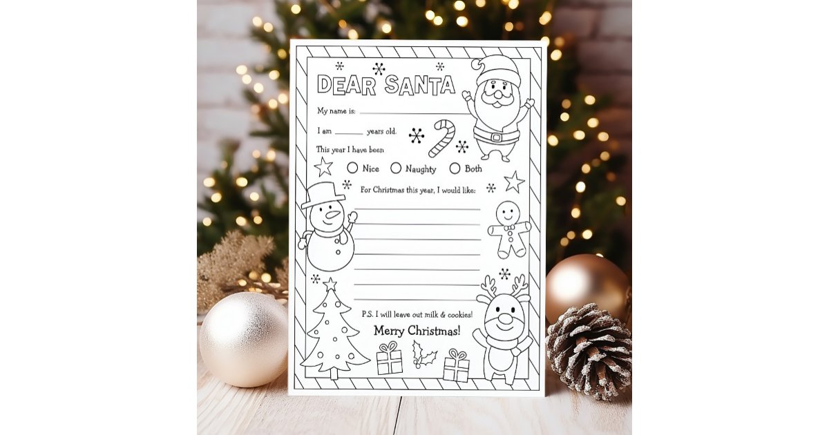 Letter to Santa Coloring Page Christmas Wish List | Zazzle
