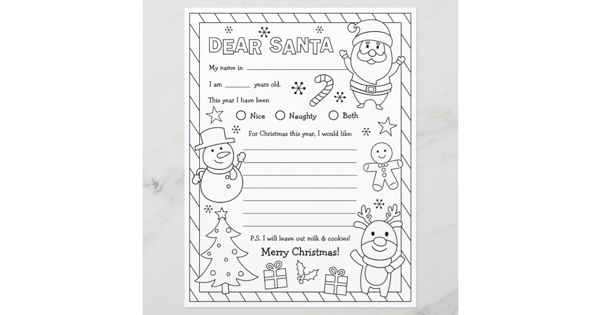 Letter to Santa Coloring Page Christmas Wish List | Zazzle