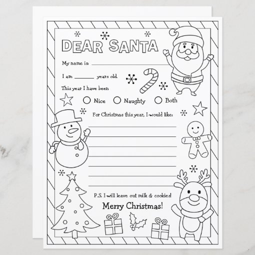 Letter to Santa Coloring Page Christmas Wish List | Zazzle