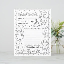 Letter to Santa Coloring Page Christmas Wish List | Zazzle