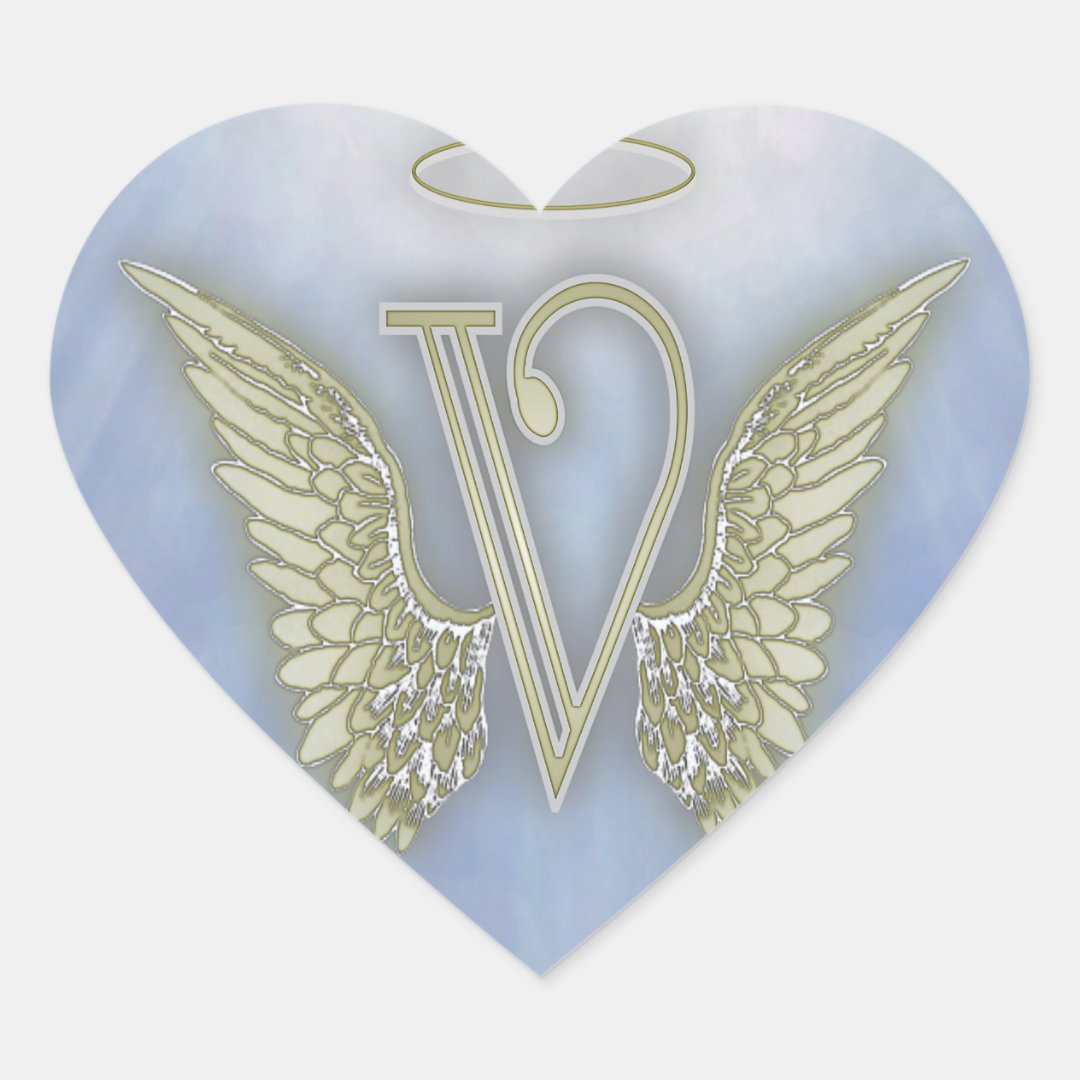 Letter V Angel Monogram Heart Sticker | Zazzle