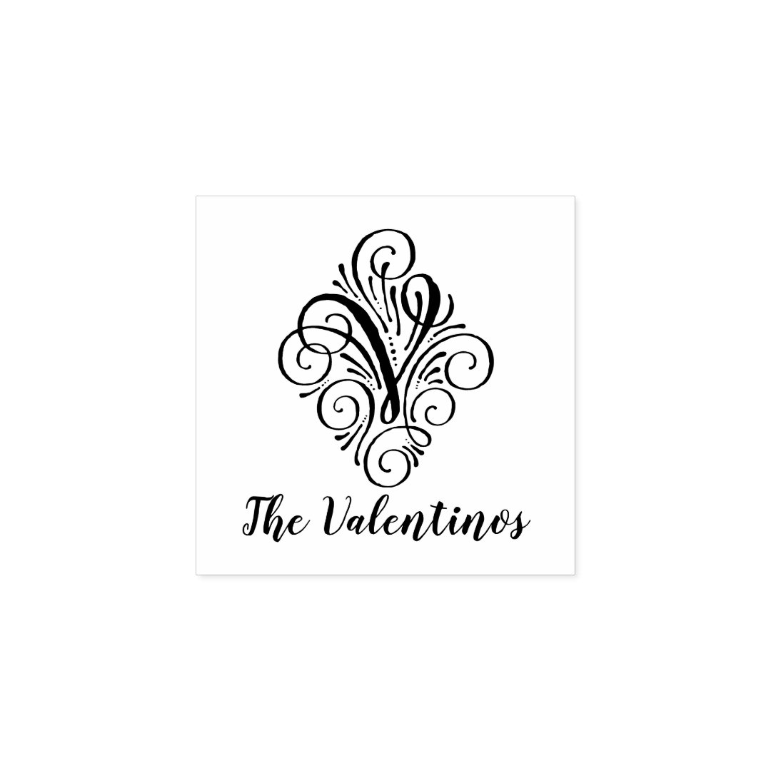Letter V Initial Elegant Flourish Monogram Name Rubber Stamp | Zazzle