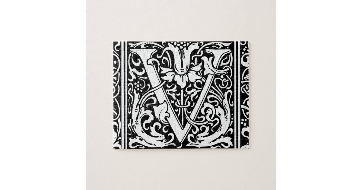 Letter V Medieval Monogram Art Nouveau Jigsaw Puzzle | Zazzle