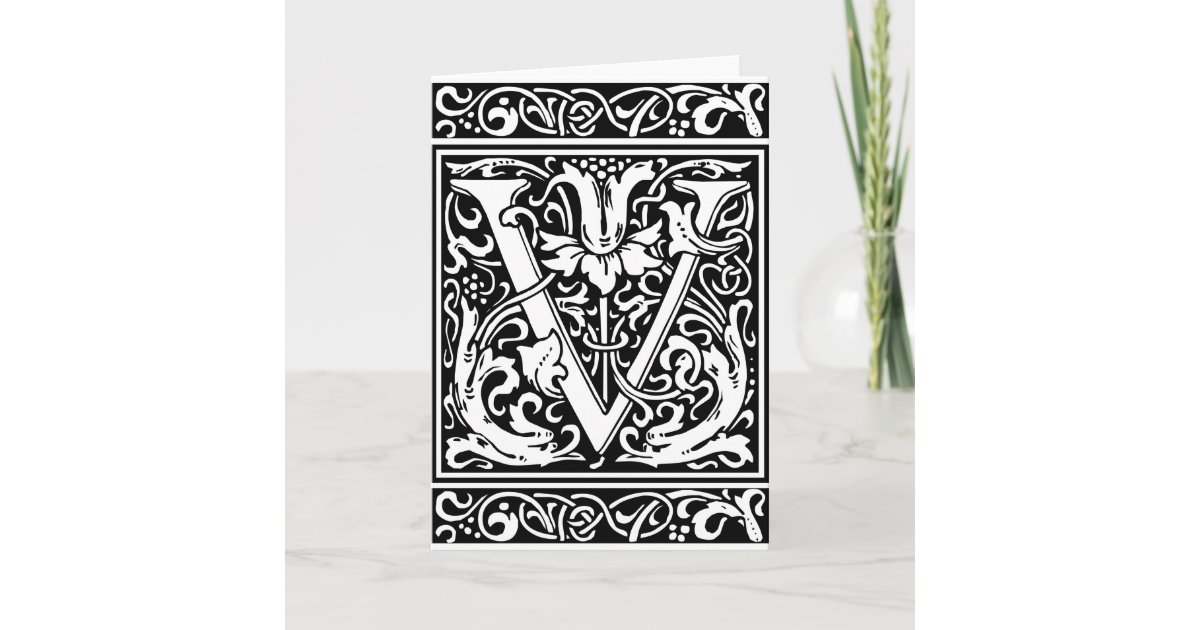 Letter V Medieval Monogram Art Nouveau Note Card | Zazzle