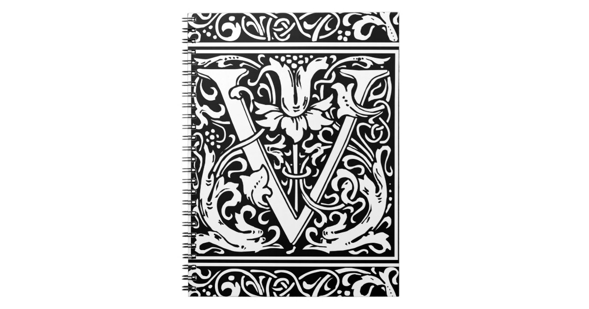 Letter V Medieval Monogram Art Nouveau Notebook | Zazzle