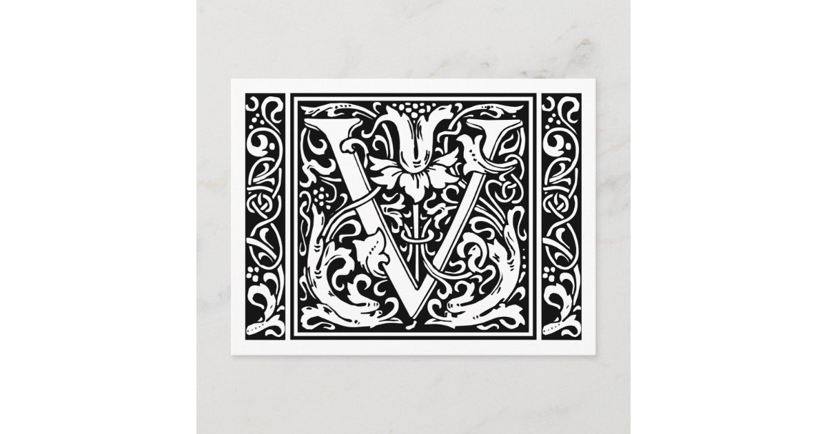 Letter V Medieval Monogram Art Nouveau Postcard | Zazzle