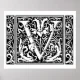 Letter V Medieval Monogram Art Nouveau Poster | Zazzle