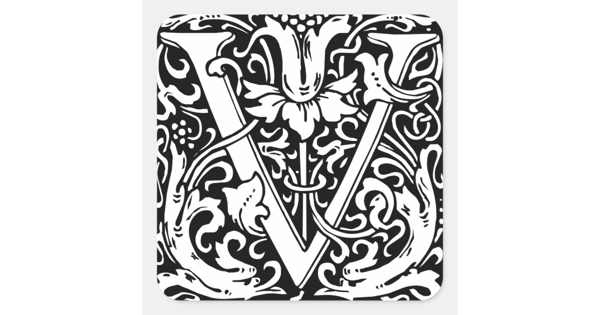 Letter V Medieval Monogram Art Nouveau Square Sticker | Zazzle