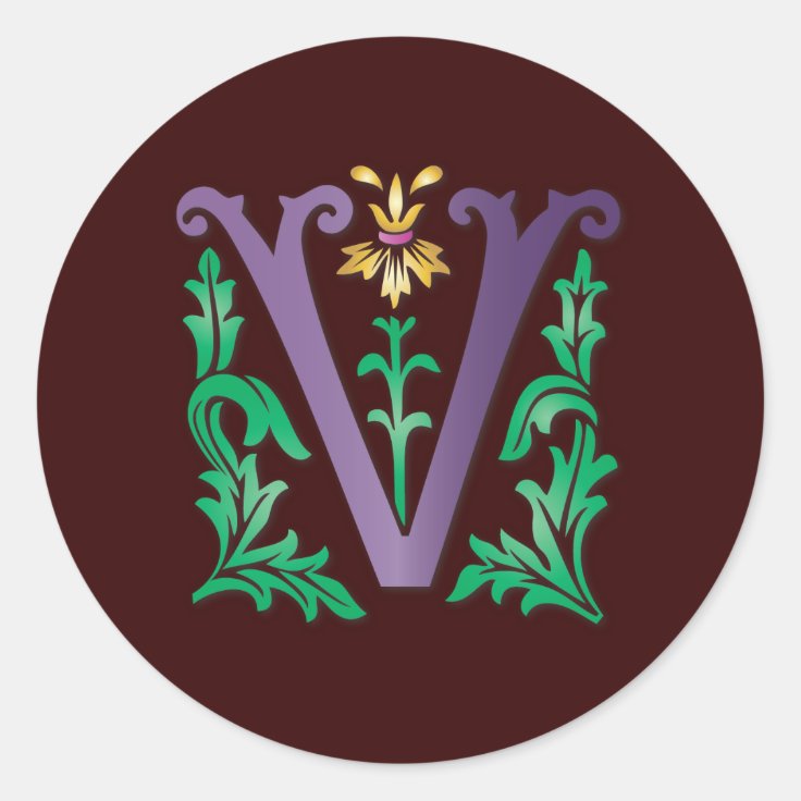 Letter V Monogram Classic Round Sticker | Zazzle