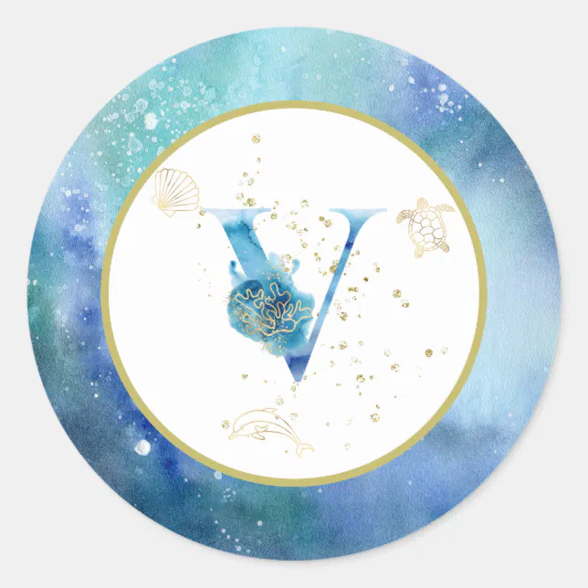 LETTER V - Nautical Beach Envelope Sticker | Zazzle