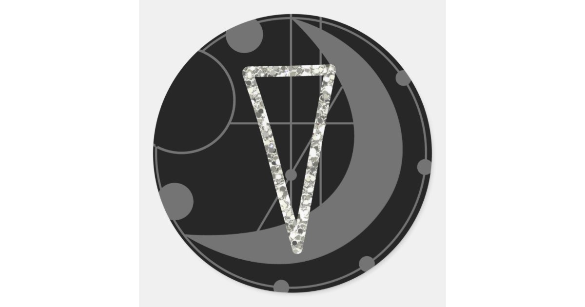 Letter V Rune Runic Monogram Geometric Moon Black Classic Round Sticker ...