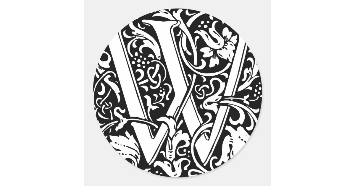 Letter W Medieval Monogram Art Nouveau Classic Round Sticker | Zazzle