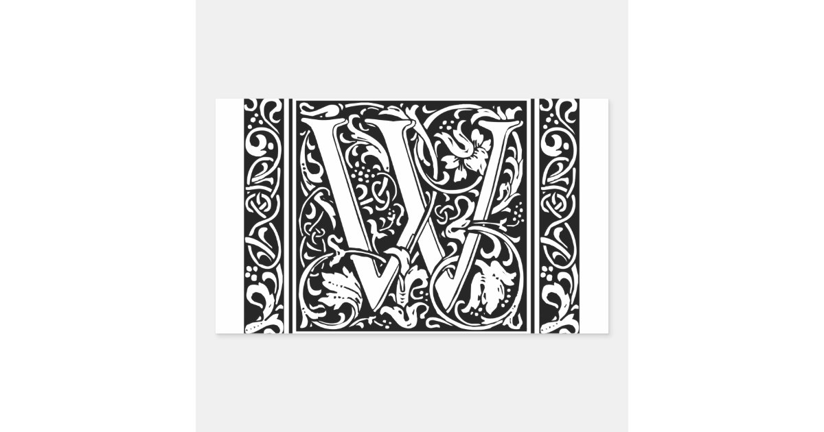 Letter W Medieval Monogram Art Nouveau Rectangular Sticker | Zazzle