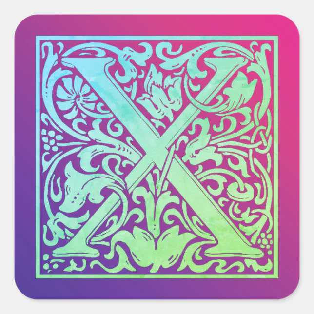 Letter X Colorful Vintage First Letter Gradient Square Sticker | Zazzle