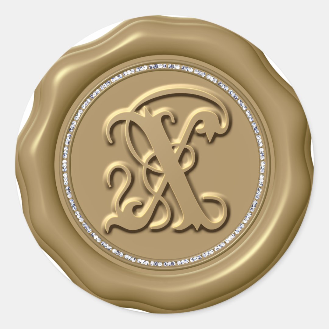 Letter X Diamond Circle GOLD Wax Seal Stickers | Zazzle