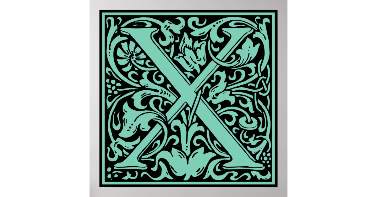 Letter X Medieval Monogram Art Nouveau Poster | Zazzle