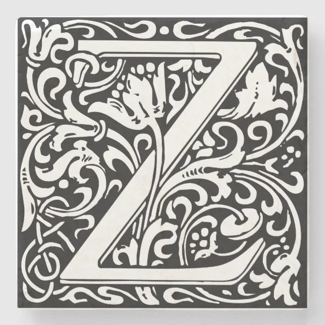 Letter Z art nouveau black and white Tile Stone Coaster | Zazzle